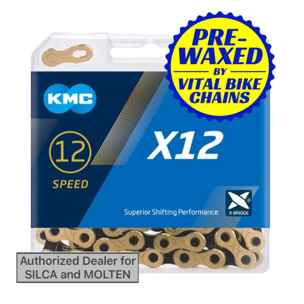 KMC X12 Gold/Black Chain Pre-Waxed | Vital Bike Chains